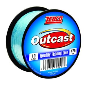 zebco outcast monofilament fishing line, 475-yards, 10-pound, low memory and stretch, high tensile strength, blue