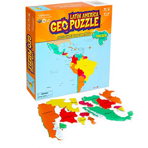 GeoToys — GeoPuzzle Latin America — Educational Kid Toys for Boys and Girls, 50 Piece Geography Jigsaw Puzzle, Jumbo Size Kids Puzzle — Ages 4 and up