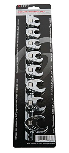 Sunex 9708 3/8-Inch Drive Fractional Crowfoot Flare Nut Wrench Set, 3/8-Inch - 7/8-Inch, Fully Polished, 8-Piece