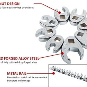 Sunex 9708 3/8-Inch Drive Fractional Crowfoot Flare Nut Wrench Set, 3/8-Inch - 7/8-Inch, Fully Polished, 8-Piece