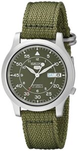 men's snk805 seiko 5 automatic stainless steel watch with green canvas