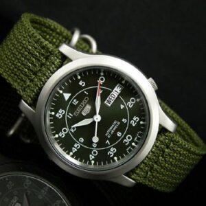 Men's SNK805 SEIKO 5 Automatic Stainless Steel Watch with Green Canvas