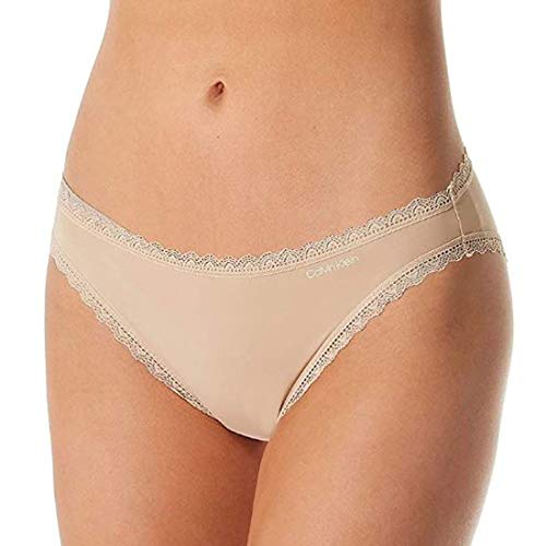 Calvin Klein Women's Microfiber Mix Bikini Panty, Sand Dune, Small