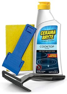 cerama bryte combo kit pow-r grip, scraper, pad & removes tough stains cooktop and stove top cleaner for glass - ceramic surfaces, 10 ounces, 4 piece