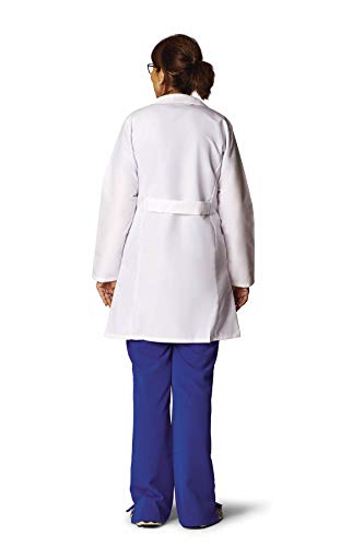 Medline Women's Staff Length Lab Coat, Poly/Cotton Blend, Button Up, with Pockets, for Clinics, Doctors, Lab Techs, Professional, White, Size 6