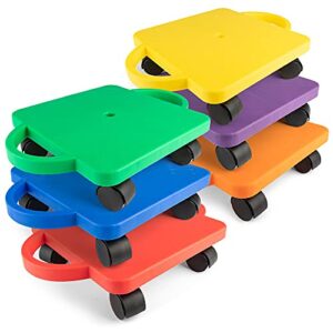 champion sports scooter board with handles, set of 6, wide 12 x 12 base - multi-colored, fun sports scooters with non-marring plastic casters for children - premium kids outdoor activities and toys