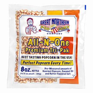 great northern popcorn company - popcorn packs, pre-measured, movie theater style, all-in-one kernel, salt, oil packets for popcorn machines, 8 ounce (pack of 24)