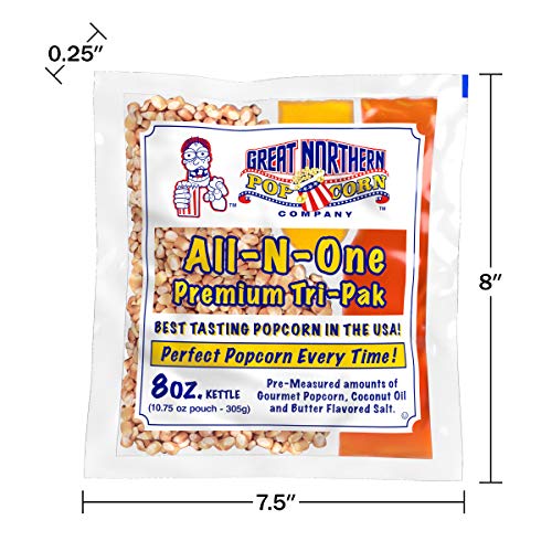 GREAT NORTHERN POPCORN COMPANY - Popcorn Packs, Pre-Measured, Movie Theater Style, All-in-One Kernel, Salt, Oil Packets for Popcorn Machines, 8 Ounce (Pack of 24)