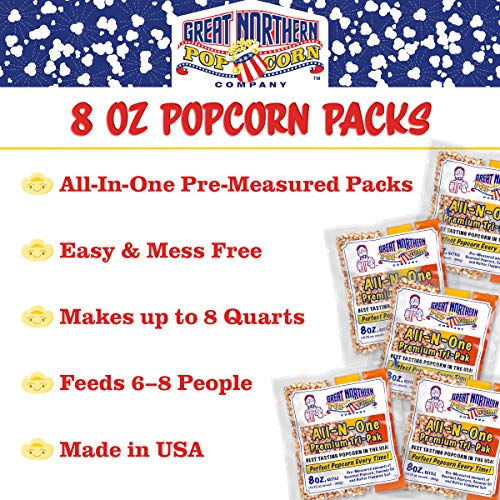 GREAT NORTHERN POPCORN COMPANY - Popcorn Packs, Pre-Measured, Movie Theater Style, All-in-One Kernel, Salt, Oil Packets for Popcorn Machines, 8 Ounce (Pack of 24)