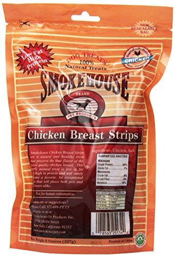 Smokehouse 100-Percent Natural Chicken Breast Strips Dog Treats, 8-Ounce