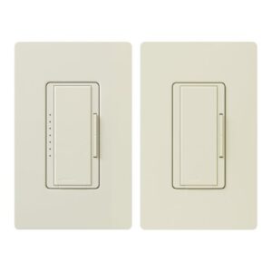 lutron maestro dimmer switch with companion dimmer, 600-watt incandescent, single-pole/3-way, maw-603-rh-la, light almond