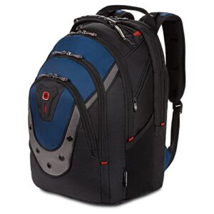 wenger ibex laptop backpack, fits 17 inch laptop, men's and women's, black/grey/blue