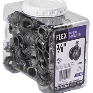 Halex – 3/8 Inch Flexible Metal Conduit (FMC) AC (BX) Connectors– 05803B – 100 Per Pack – Silver