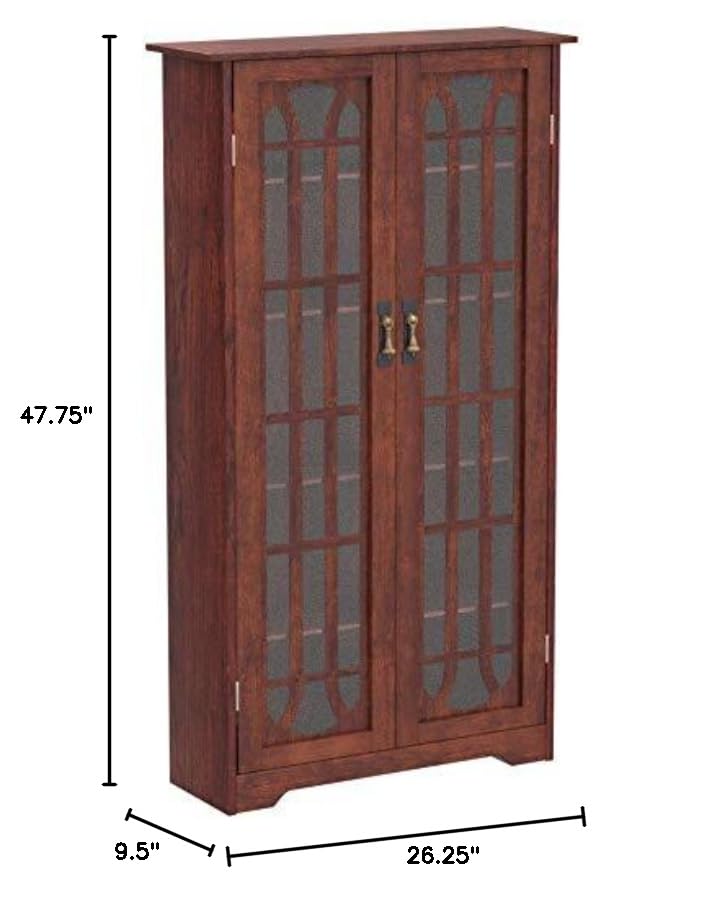 SEI Furniture Window Pane Storage Adjustable Shelves Display Cabinet, 47.75" H x 26.25" W x 9.5" D, Cherry