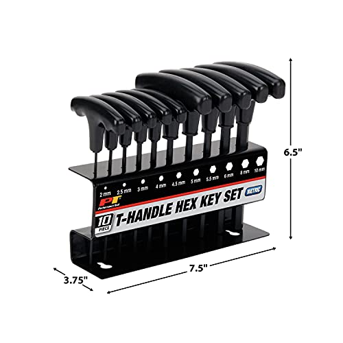 Performance Tool W80275 10-Piece Metric T-Handle Allen Wrench Set, Long Arm Hex Key Wrench Set