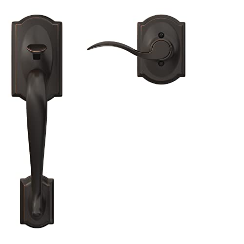 Schlage FE285 CAM 716 ACC RH Camelot Front Entry Handleset with Right-Handed Accent Lever, Lower Half Grip, Aged Bronze, Standard Interior Trim