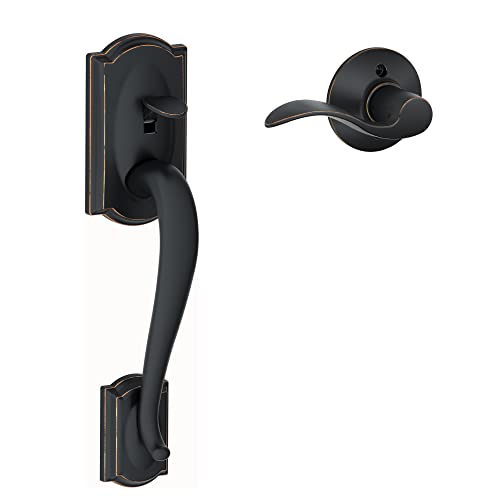 Schlage FE285 CAM 716 ACC RH Camelot Front Entry Handleset with Right-Handed Accent Lever, Lower Half Grip, Aged Bronze, Standard Interior Trim