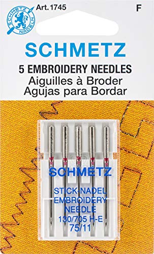 Euro-Notions Embroidery Machine Needles, Size 11/75, 5/pkg,Silver