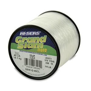 hi-seas, grand slam mono fishing line, clear, 40 lb (18.1 kg) test, 1/4 lb (113.4 g), 370 yds (338 m)