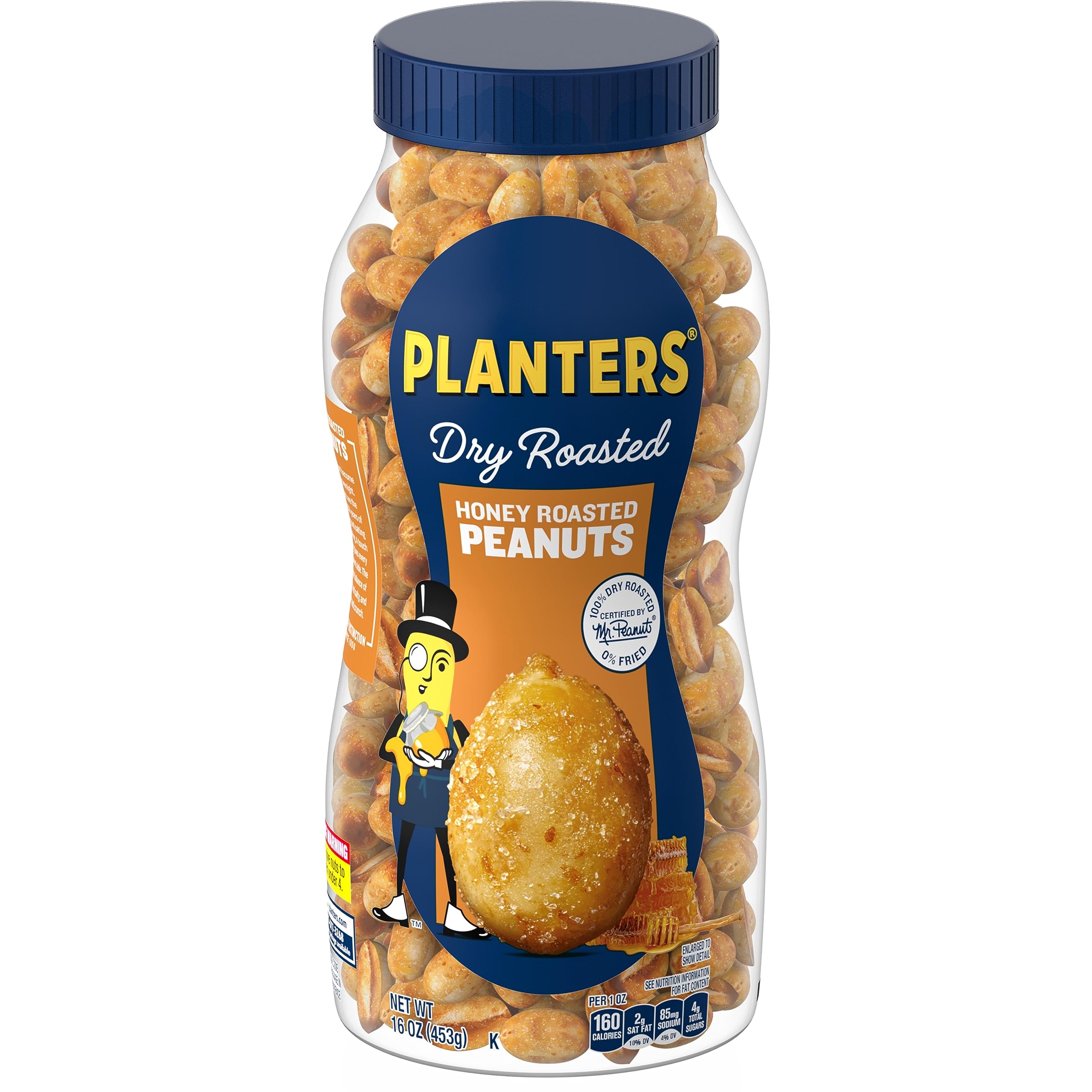 PLANTERS Honey Roasted Peanuts, Sweet and Salty Snacks, Plant-Based Protein, 16 oz Jar