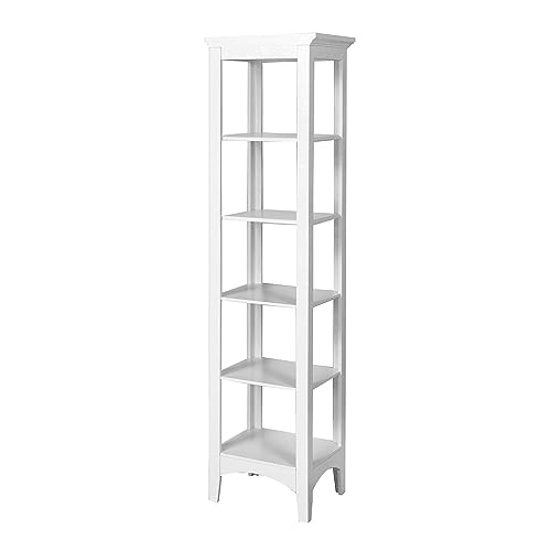 Teamson Home Madison Linen Tower Freestanding Cabinet Tall Narrow Bathroom Kitchen Living Room Storage with 5 Tier Shelves, White