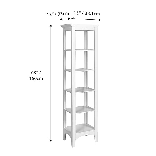 Teamson Home Madison Linen Tower Freestanding Cabinet Tall Narrow Bathroom Kitchen Living Room Storage with 5 Tier Shelves, White