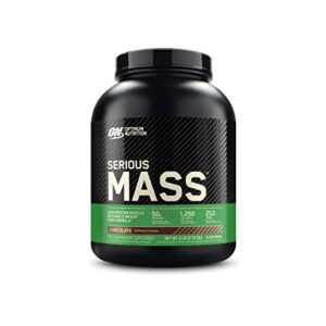 optimum nutrition serious mass weight gainer protein powder, vitamin c, zinc and vitamin d for immune support, chocolate, 6 pound (packaging may vary)