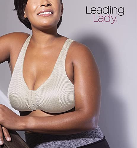 Leading Lady Marlene Front-Closure Wireless Leisure Bra - Comfortable Plus Size Bras For Women (Beige)