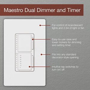 Lutron Maestro 300-Watt Single-Pole Digital Dimmer and Timer Switch with Wallplate, for Incandescent and Halogen Bulbs, MA-L3T251HW-WH, White