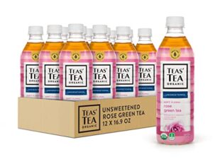 teas' tea unsweetened rose green tea 16.9 ounce (pack of 12) organic, sugar free, 0 calories