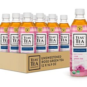 Teas' Tea Unsweetened Rose Green Tea 16.9 Ounce (Pack of 12) Organic, Sugar Free, 0 Calories