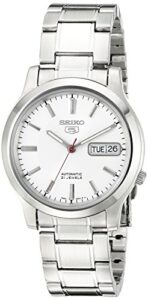 men's snk789 seiko 5 automatic stainless steel watch with white dial