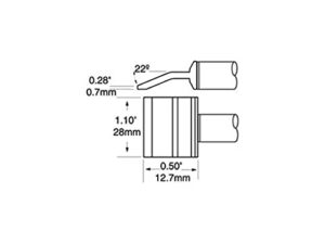 metcal pttc-707 pttc series tweezer cartridge for most standard applications, blade bent 22 degree, 412 degree c maximum tip temperature, 0.7mm tip thickness, 28mm tip size, 12.7mm tip length