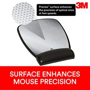 3M Precise Mouse Pad With Gel Wrist Rest, Soothing Gel Comfort With Durable, Easy To Clean Leatherette Cover, Optical Mouse Performance, 8.6" X 6.8", Black (MW309LE)