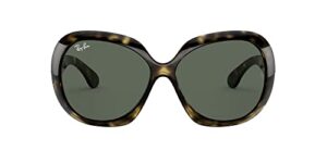 ray-ban women's rb4098 jackie ohh ii butterfly sunglasses, light havana/dark green, 60 mm