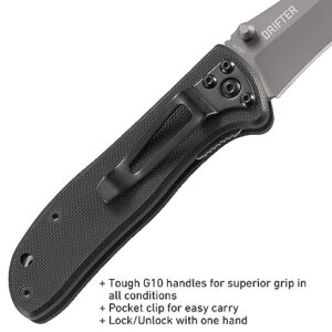 CRKT Drifter EDC Folding Pocket Knife: Everyday Carry, Gray Ti Nitride Blade, Thumb Stud Opening, Black G10 Handle, Pocket Clip 6450K