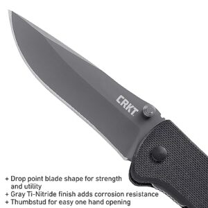 CRKT Drifter EDC Folding Pocket Knife: Everyday Carry, Gray Ti Nitride Blade, Thumb Stud Opening, Black G10 Handle, Pocket Clip 6450K