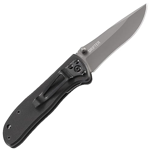 CRKT Drifter EDC Folding Pocket Knife: Everyday Carry, Gray Ti Nitride Blade, Thumb Stud Opening, Black G10 Handle, Pocket Clip 6450K