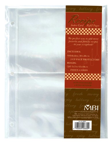 MCS 5x7 Inch Recipe Card Holder Refill Pages, 10 Top-Loading Recipe Card Sleeves with 2 Pockets Each, Holds Up to 40 Recipe Cards (899860)