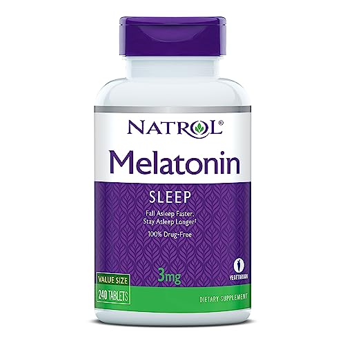 Natrol Melatonin Tablets, Helps You Fall Asleep Faster, Stay Asleep Longer, Strengthen Immune System, 100% Vegetarian, 3mg, 240 Count