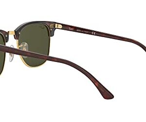 Ray-Ban RB3016 Clubmaster Square Sunglasses, Mock Tortoise On Gold/G-15 Green, 49 mm