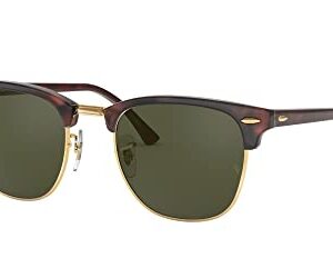 Ray-Ban RB3016 Clubmaster Square Sunglasses, Mock Tortoise On Gold/G-15 Green, 49 mm