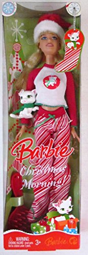 Barbie Christmas Morning Holiday Doll 2008 with Santa Hat, Pajamas, Fur Slippers, Hairbrush and Pet Cat