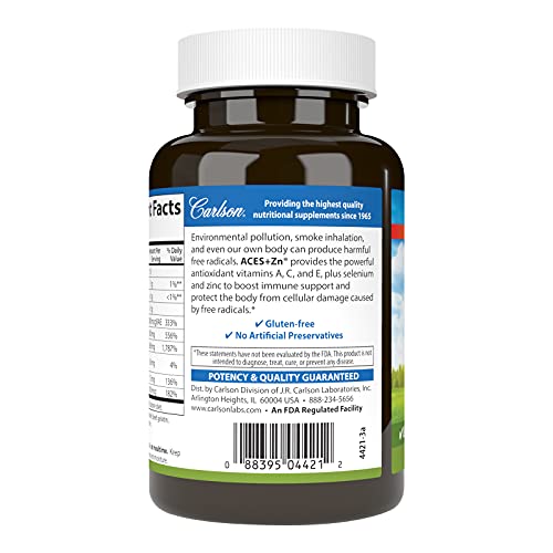 Carlson - ACES + Zn, Vitamins A, C, E + Selenium & Zinc, Cellular Health & Immune Support, Antioxidant, 120 Softgels