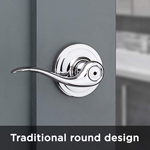 Kwikset 97300-728 Tustin Door Handle Lever with Traditional Wave Design for Home Bedroom or Bathroom Privacy in Polished Chrome