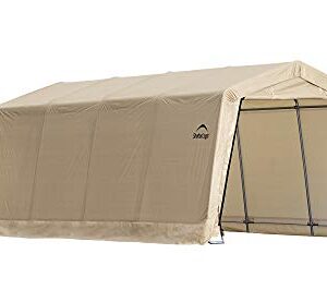 ShelterLogic 10' x 20' x 8' Peak Style Roof Instant Garage Carport Car Canopy with Steel Frame and Waterproof UV-Treated Cover, Sandstone