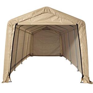 ShelterLogic 10' x 20' x 8' Peak Style Roof Instant Garage Carport Car Canopy with Steel Frame and Waterproof UV-Treated Cover, Sandstone