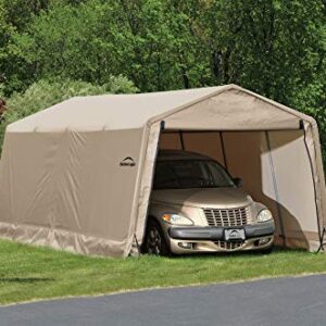 ShelterLogic 10' x 20' x 8' Peak Style Roof Instant Garage Carport Car Canopy with Steel Frame and Waterproof UV-Treated Cover, Sandstone