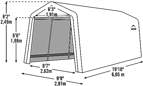 ShelterLogic 10' x 20' x 8' Peak Style Roof Instant Garage Carport Car Canopy with Steel Frame and Waterproof UV-Treated Cover, Sandstone