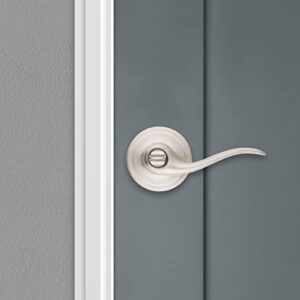 Kwikset Tustin Privacy Locking Door Handle, Interior Lever with Keyless Lock for Bedroom and Bathroom Doors, Reversible For Easy Install, Featuring Microban Protection, In Satin Nickel